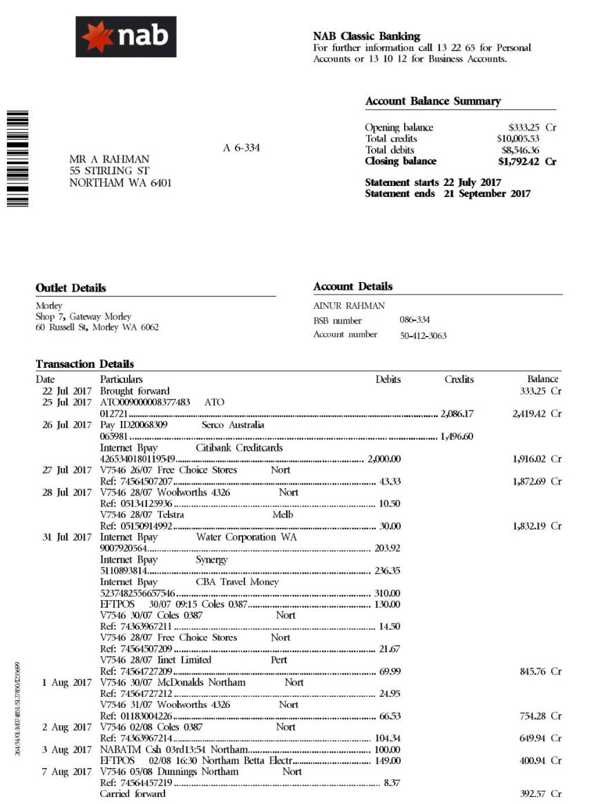 Nab Bank Statement Template National Australia Bank Template Nab Bank Statement Template National Australia Bank Template