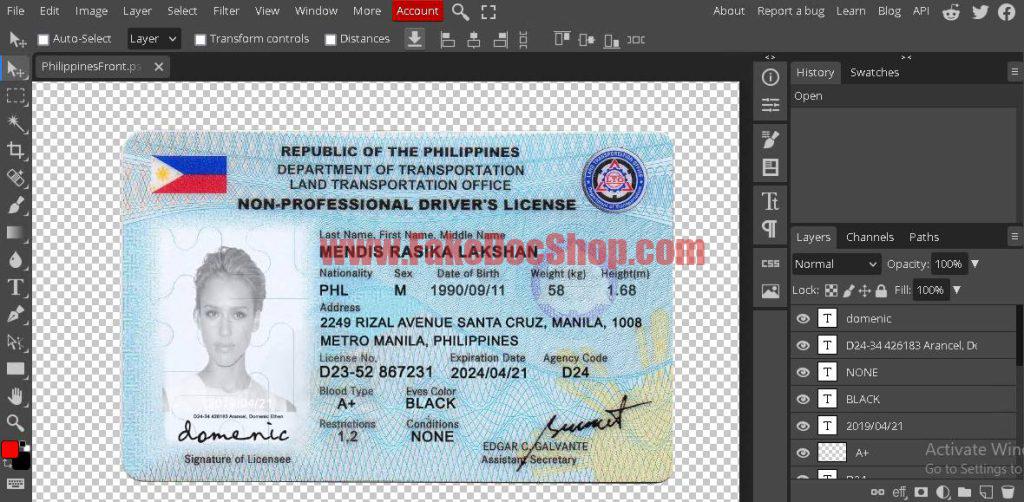 Philippines Driver License Psd Template - Fakedocshop