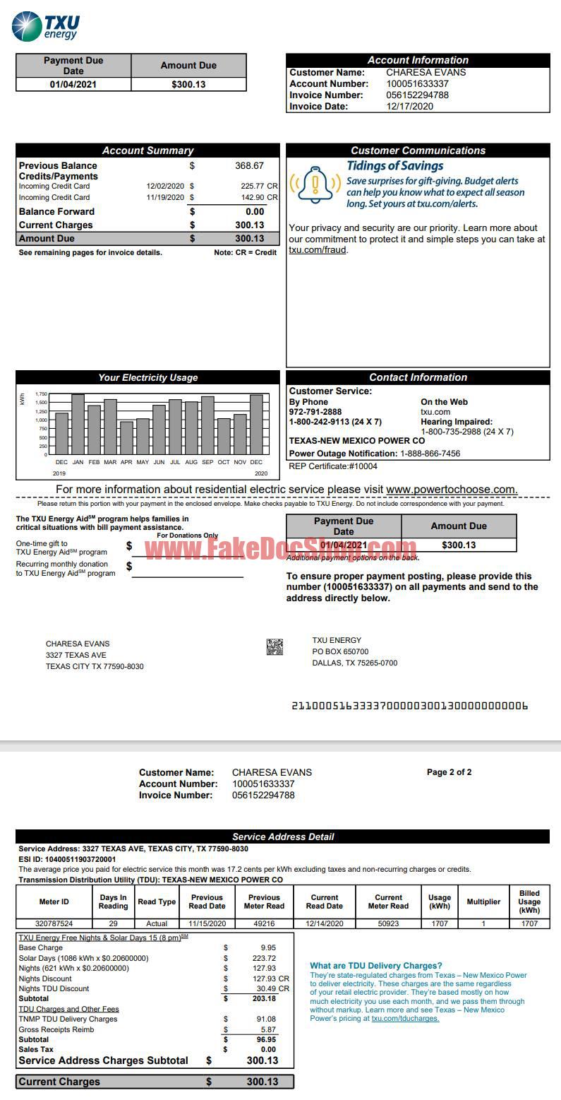 TEXAS NEW MEXICO TXU Energy Utility Bill Template Fakedocshop TEXAS NEW MEXICO TXU Energy Utility Bill Template Fakedocshop