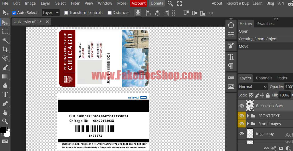 The University Of Chicago ID Card PSD Template - Fakedocshop