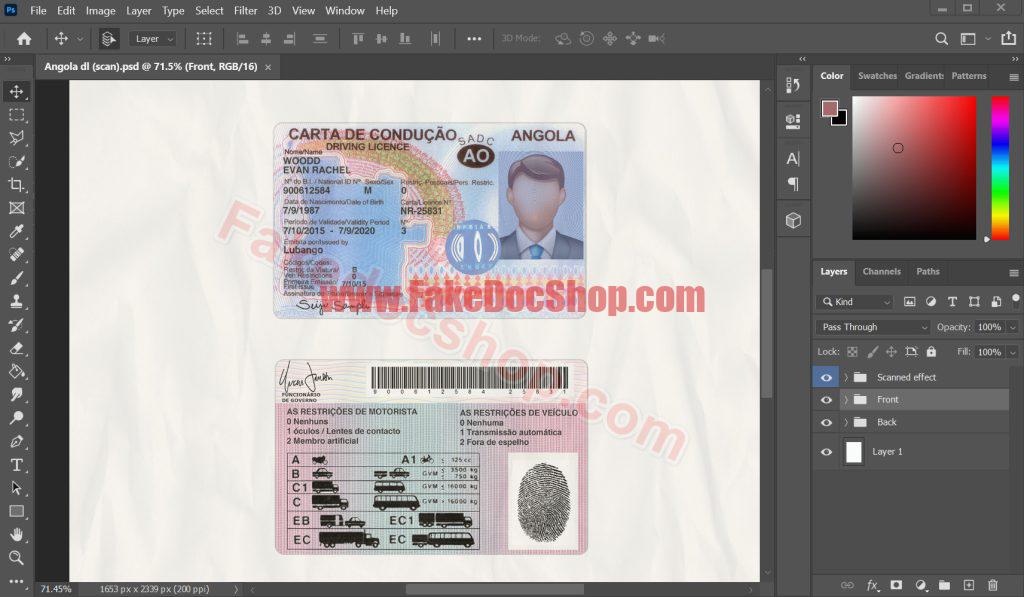Free Download Angola Driving License Template In PSD Format - Fakedocshop