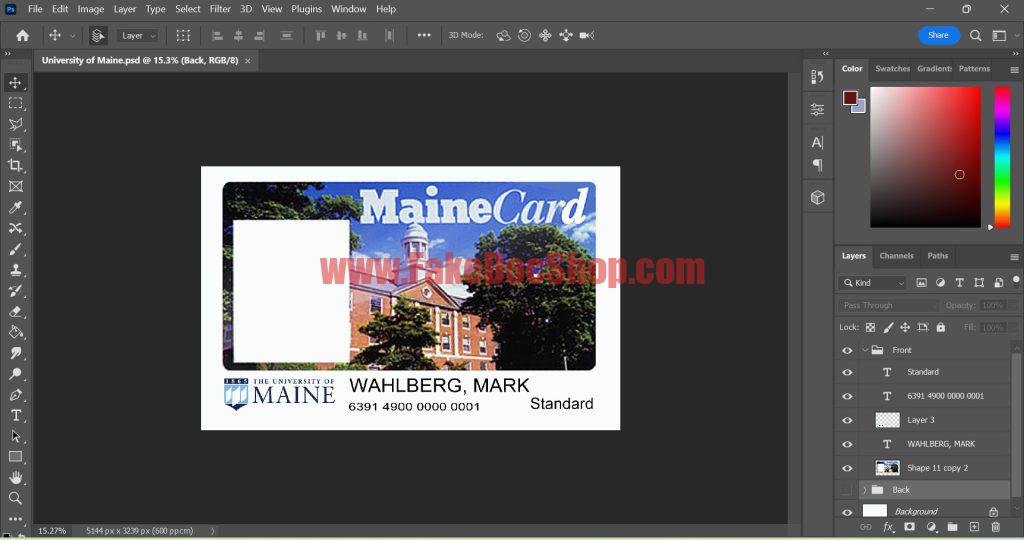University Of Maine ID Card PSD Template - Fakedocshop
