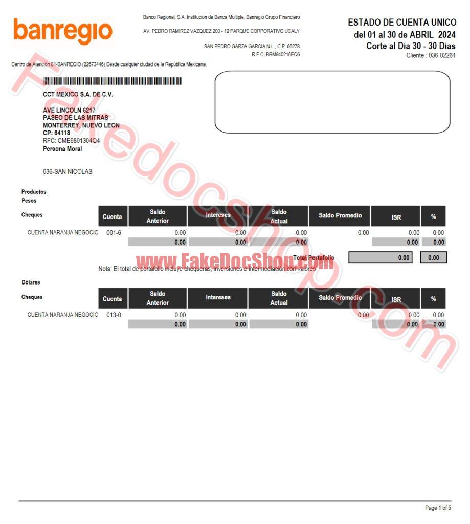 Mexico Banregio BankStatement Template - Fakedocshop