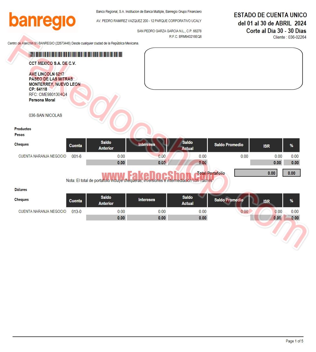 Mexico Banregio BankStatement Template - Fakedocshop