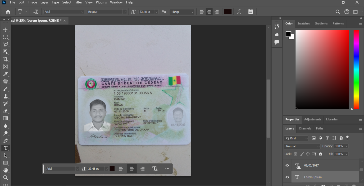 Senegal ID Card With Background PSD Template - Fakedocshop