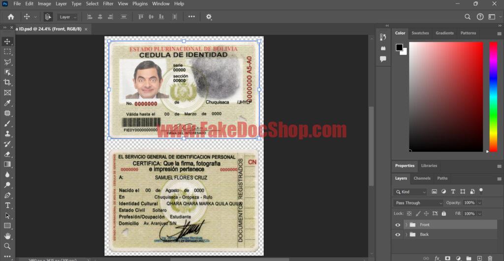 Bolivia Id Card PSD Template - Fakedocshop