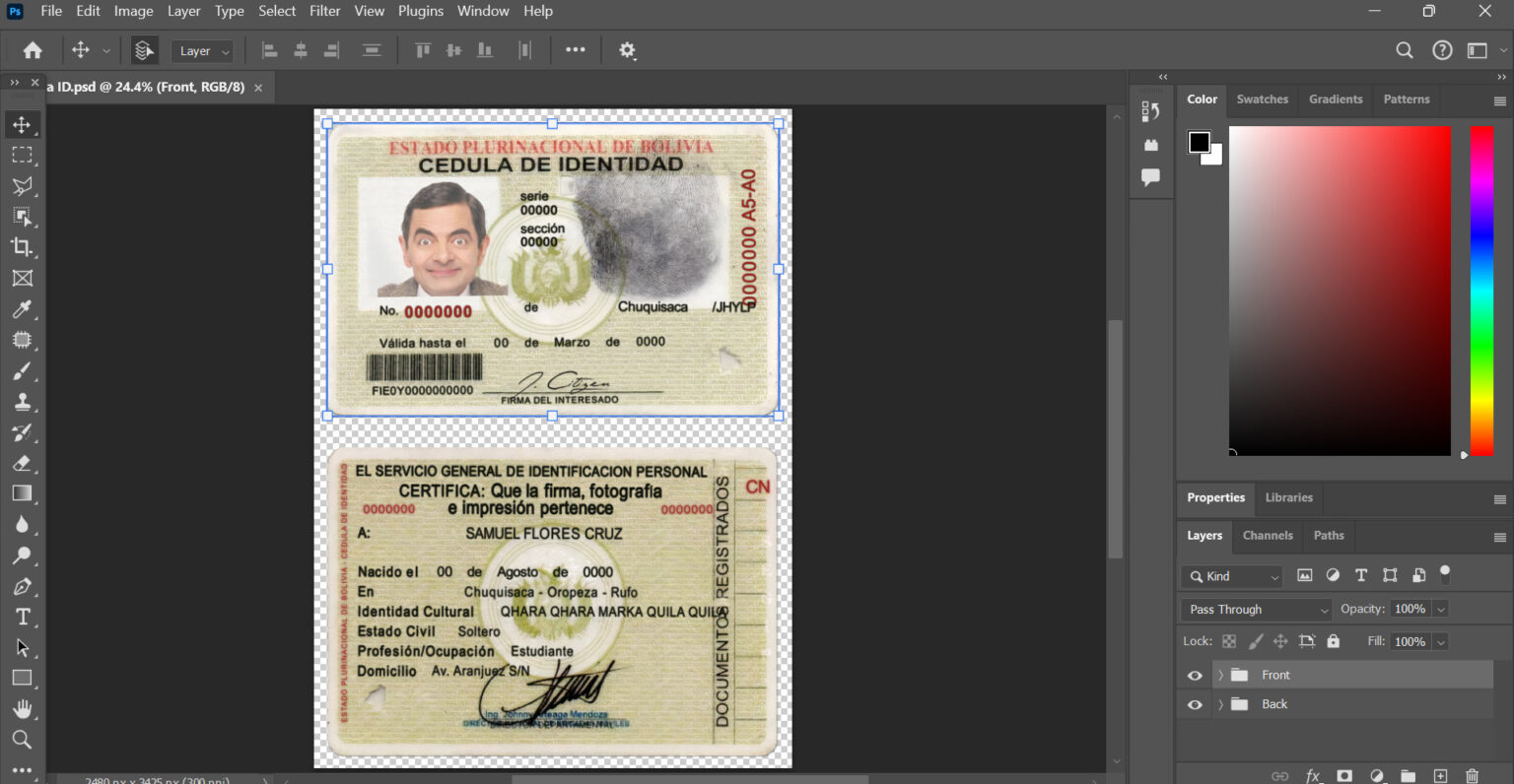 Bolivia Id Card PSD Template - Fakedocshop