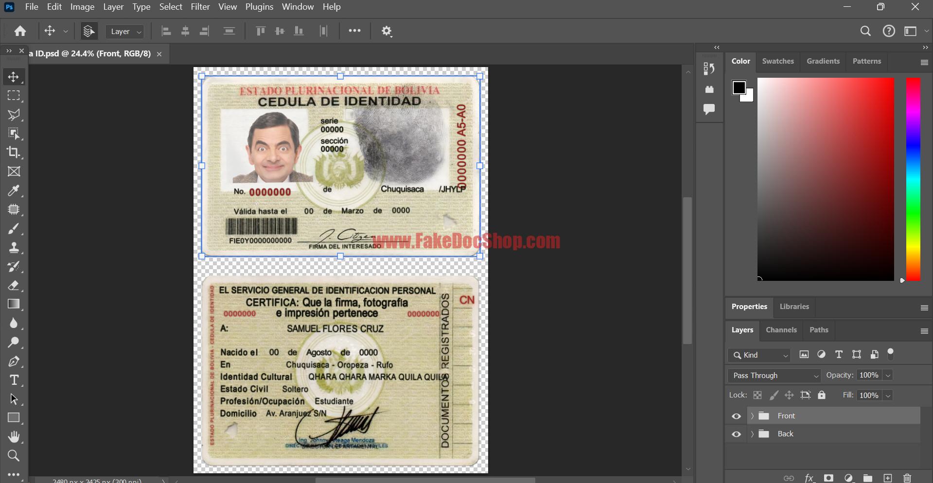Bolivia Id Card PSD Template - Fakedocshop
