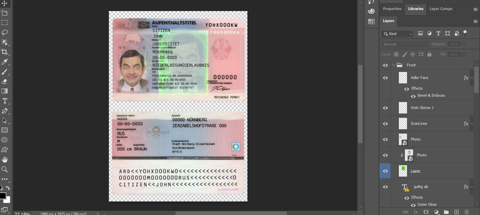 Germany Permanent Residence Permit Card PSD Template - Fakedocshop