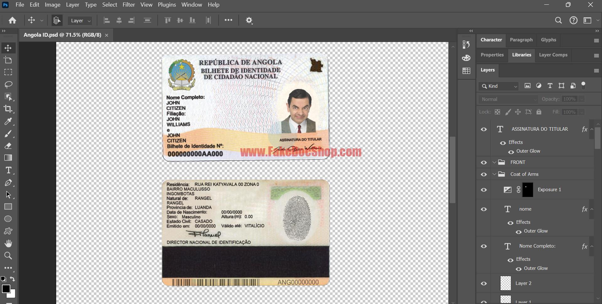 Angola ID Card PSD Template - Fakedocshop