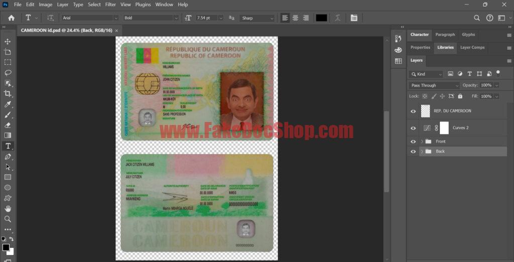 Fully Editable Cameroon ID Card PSD Template - Fakedocshop