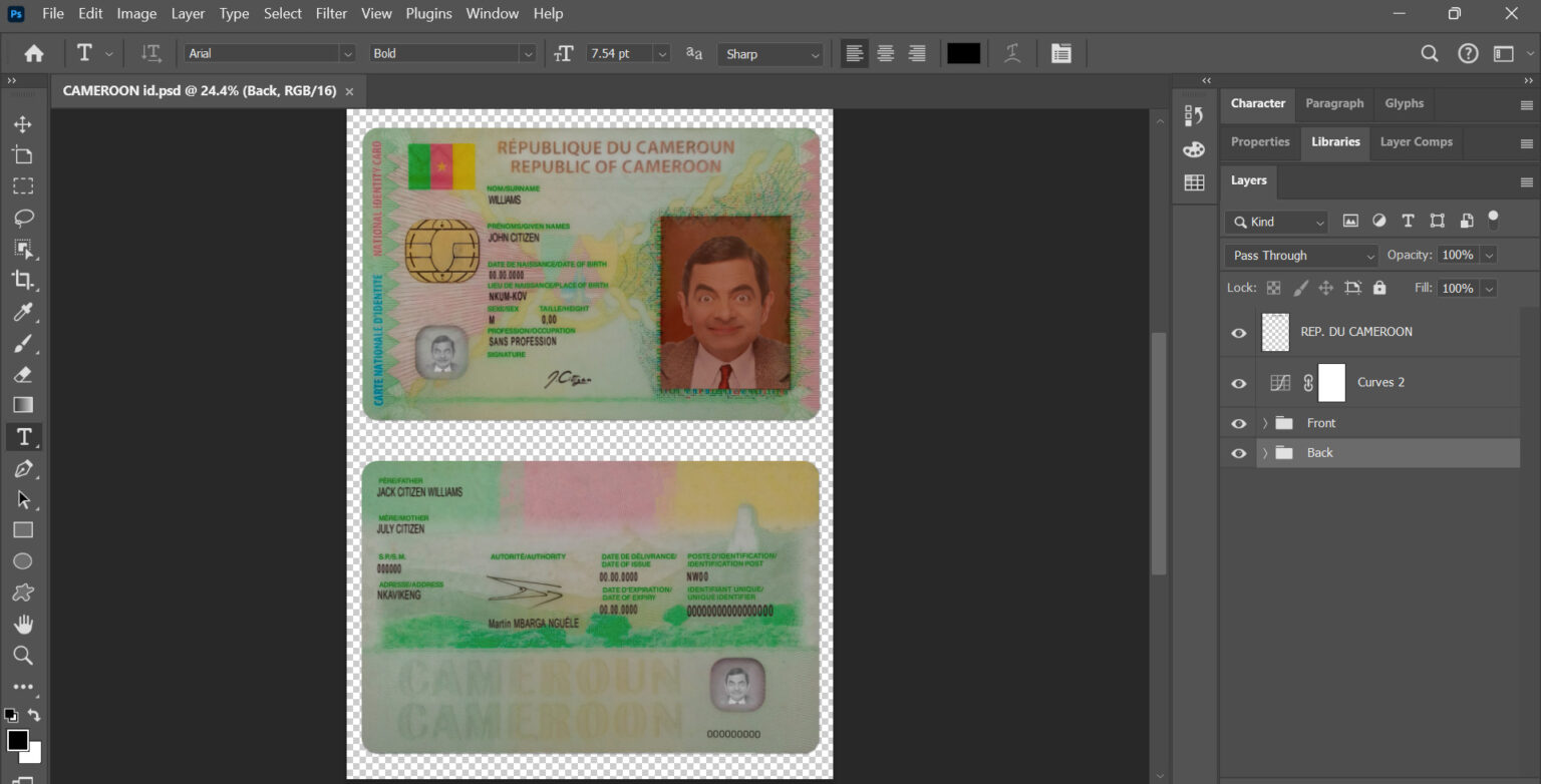 Fully Editable Cameroon ID Card PSD Template - Fakedocshop