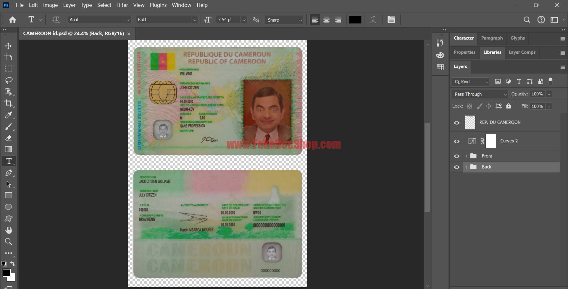 Fully Editable Cameroon ID Card PSD Template - Fakedocshop