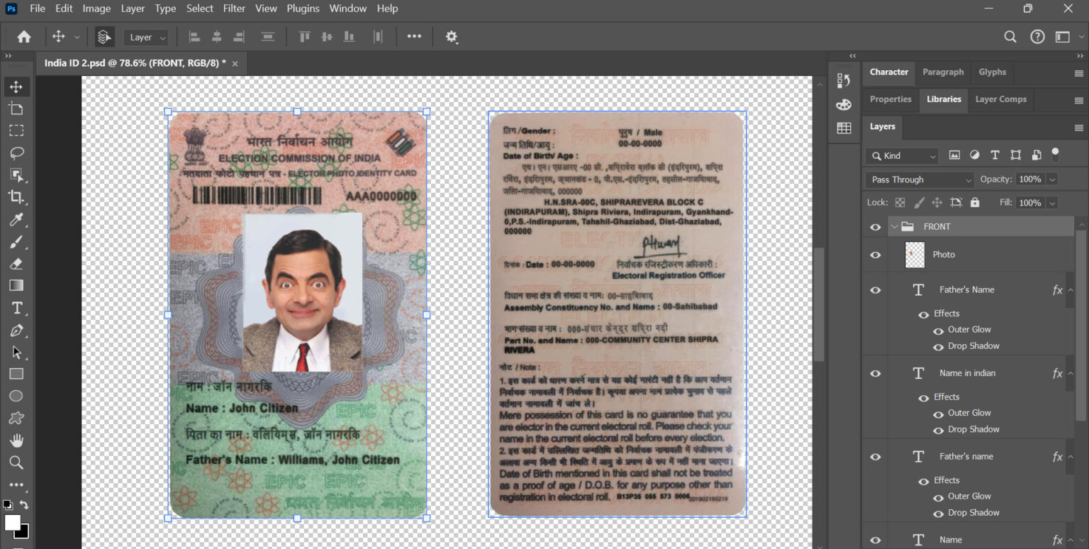 India Election ID Card Editable PSD Template - Fakedocshop