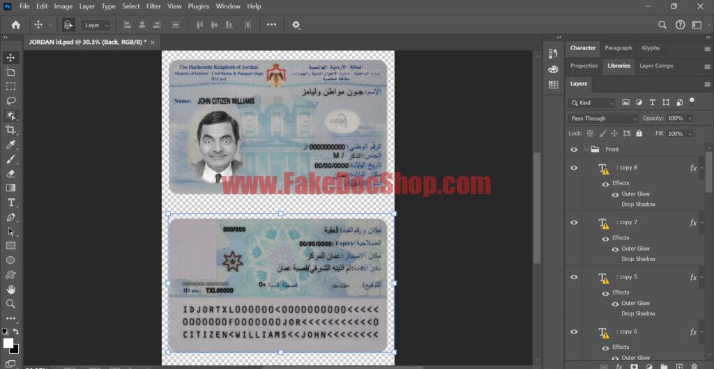 Jordan Identity Card PSD Template - Fakedocshop