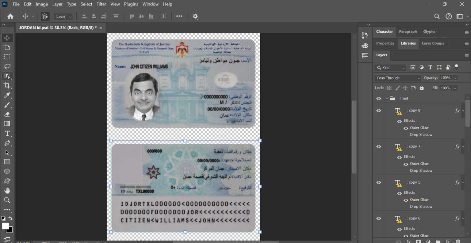 Jordan Identity Card PSD Template - Fakedocshop