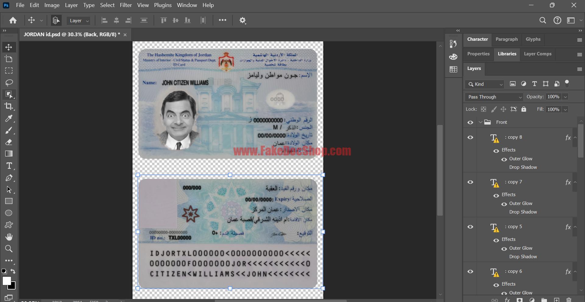 Jordan Identity Card PSD Template - Fakedocshop
