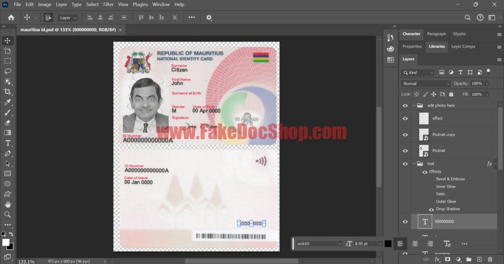 Mauritius ID Card Template In PSD Format - Fakedocshop