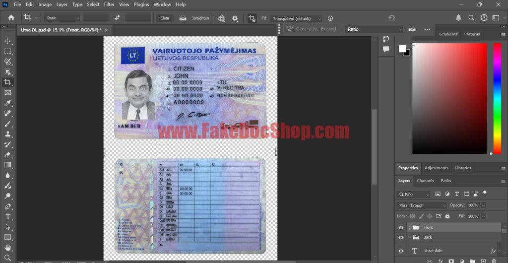 Lithuania (Litva) Driving License PSD Template - Fakedocshop