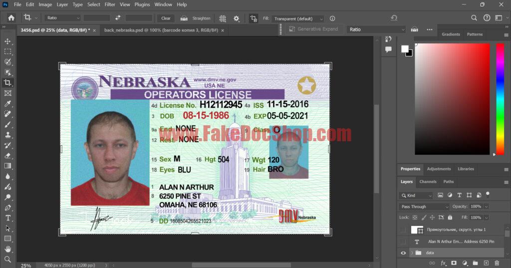 Nebraska Operator's Driver License Psd Template (free Download ...