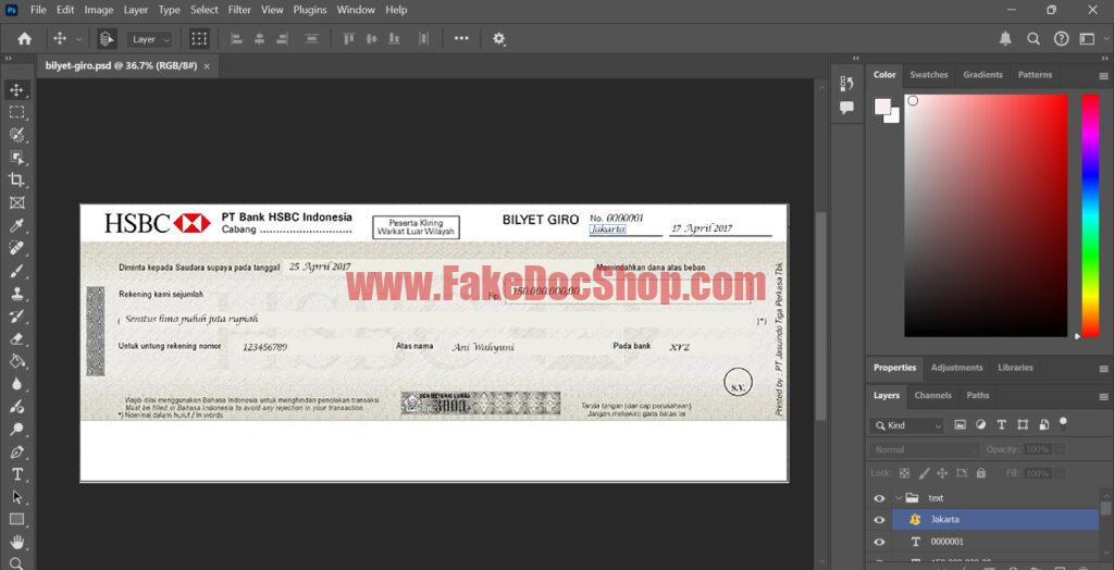 HSBC Bank Blank Check PSD Template - Fakedocshop