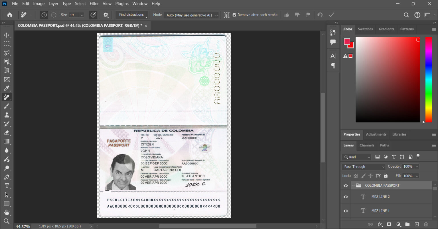 Colombia Passport PSD Template (2015-2018) - Fakedocshop