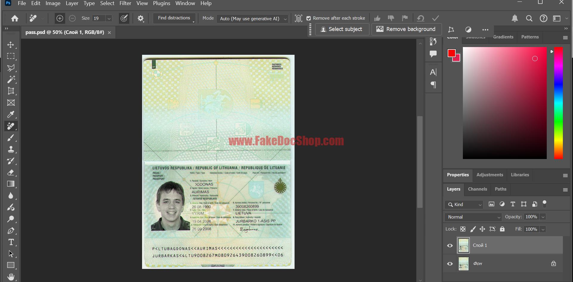 LITHUANIA Passport PSD Template (older Version) - Fakedocshop