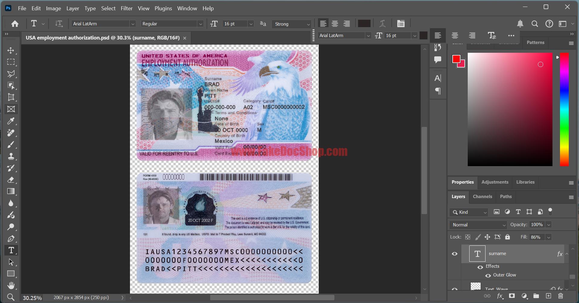 USA Employment Id Card PSD Template - Fakedocshop