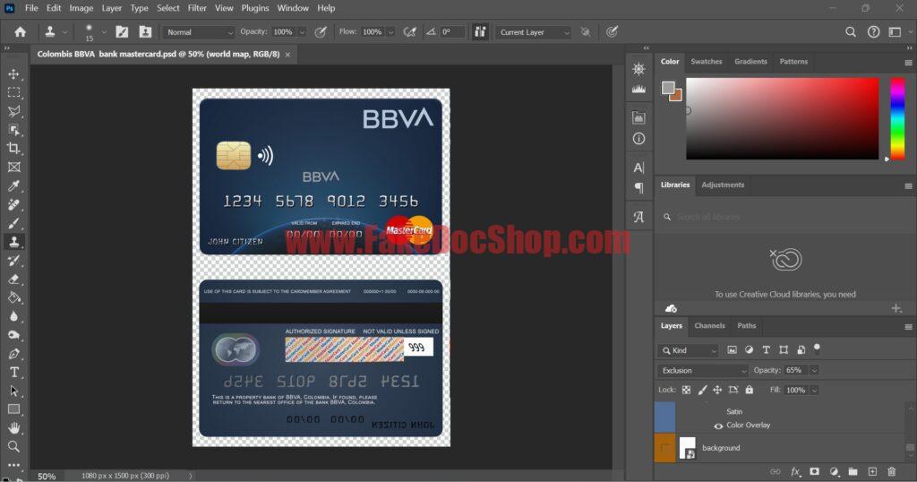 Colombia BBVA Bank Mastercard Credit Card PSD Template - Fakedocshop