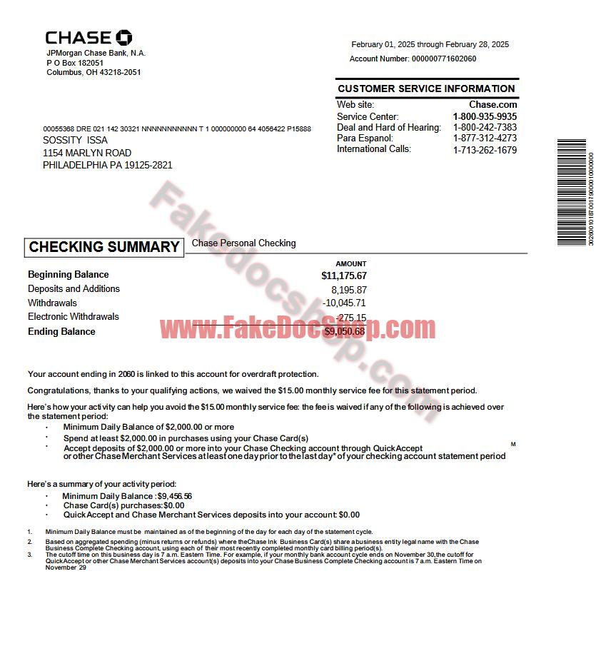 Chase Bank Statement Template – Chase Business Complete Checking 2025 ...