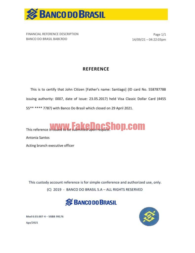 Brazil Banco Do Brasil Bank Reference Letter Template - Fakedocshop