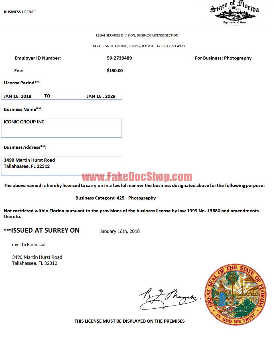 Florida Business License Template For Photography In Word And PDF ...