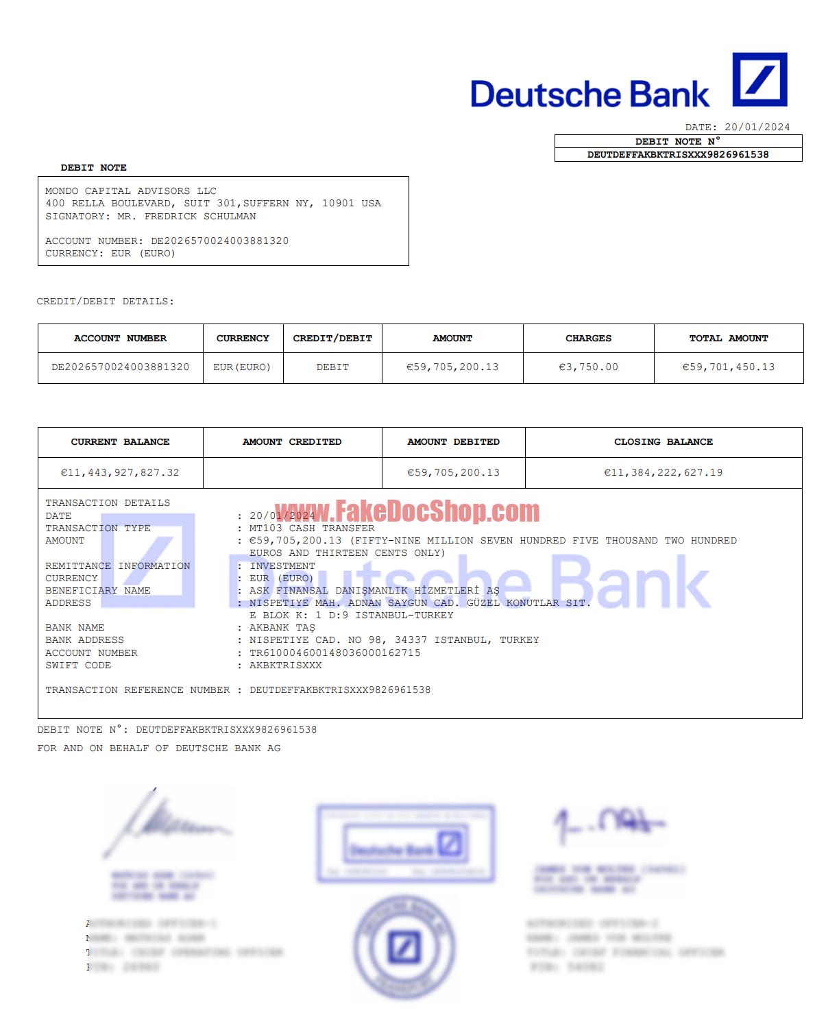 Germany Deutsche Bank Debit Note Template In Word And PDF Format ...
