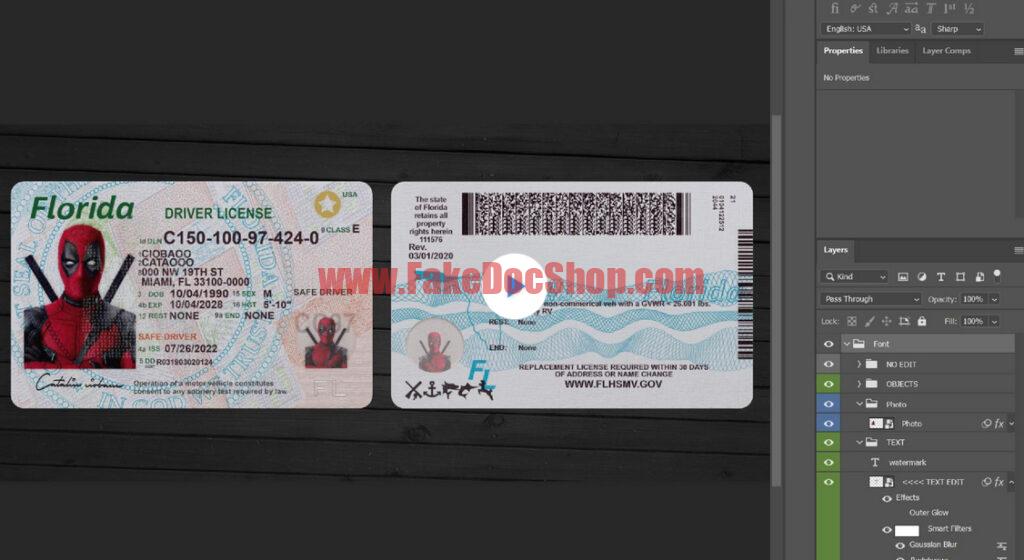 How To Edit FL Driving License PSD File Edit Text In The Smart Layer ...