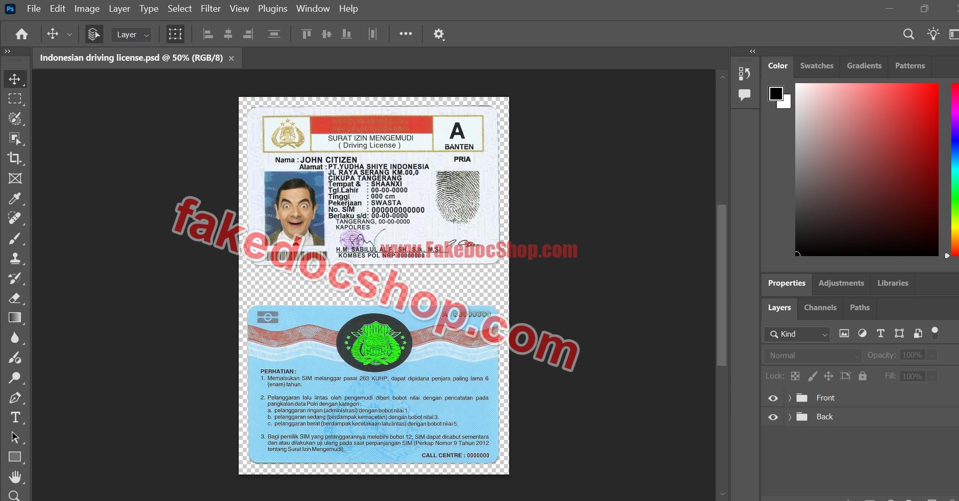 INDONESIA Driving License Template In PSD Format - Fakedocshop