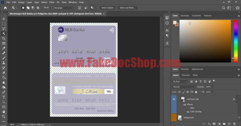 Montenegro NLB Banka A.d. Podgorica Bank Visa Debit Card PSD Template ...