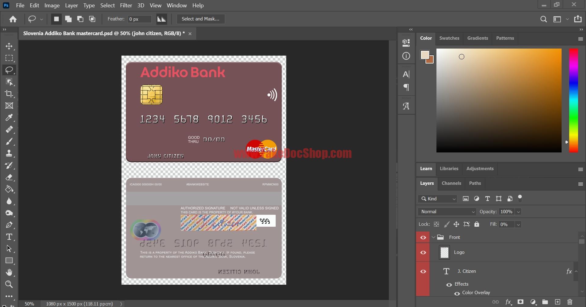 Slovenia Addiko Bank MasterCard PSD Template - Fakedocshop