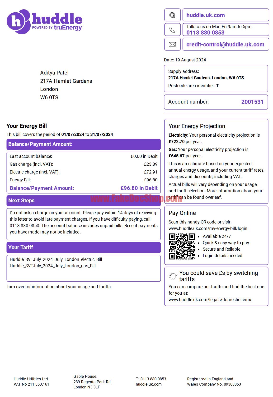 Huddle UK Utility Bill Template - A Customizable Guide In PDF And Word ...