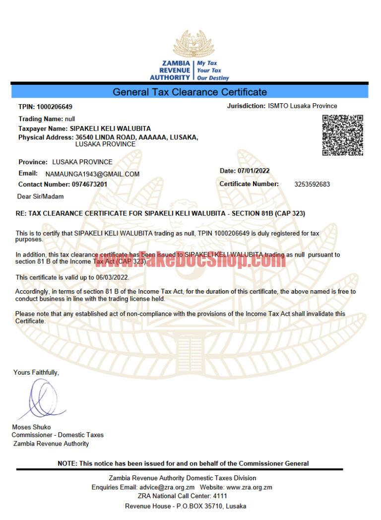 United States IRS Tax Clearance Certificate Template In Word And PDF ...