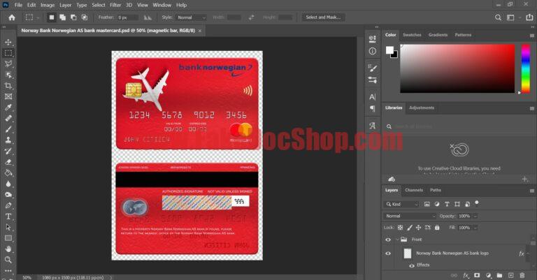 Norway Bank Norwegian AS Bank MasterCard PSD Template - Fakedocshop