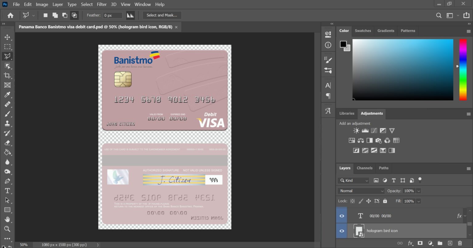 Panama Banco Banistmo Visa Debit Card Template - Fakedocshop