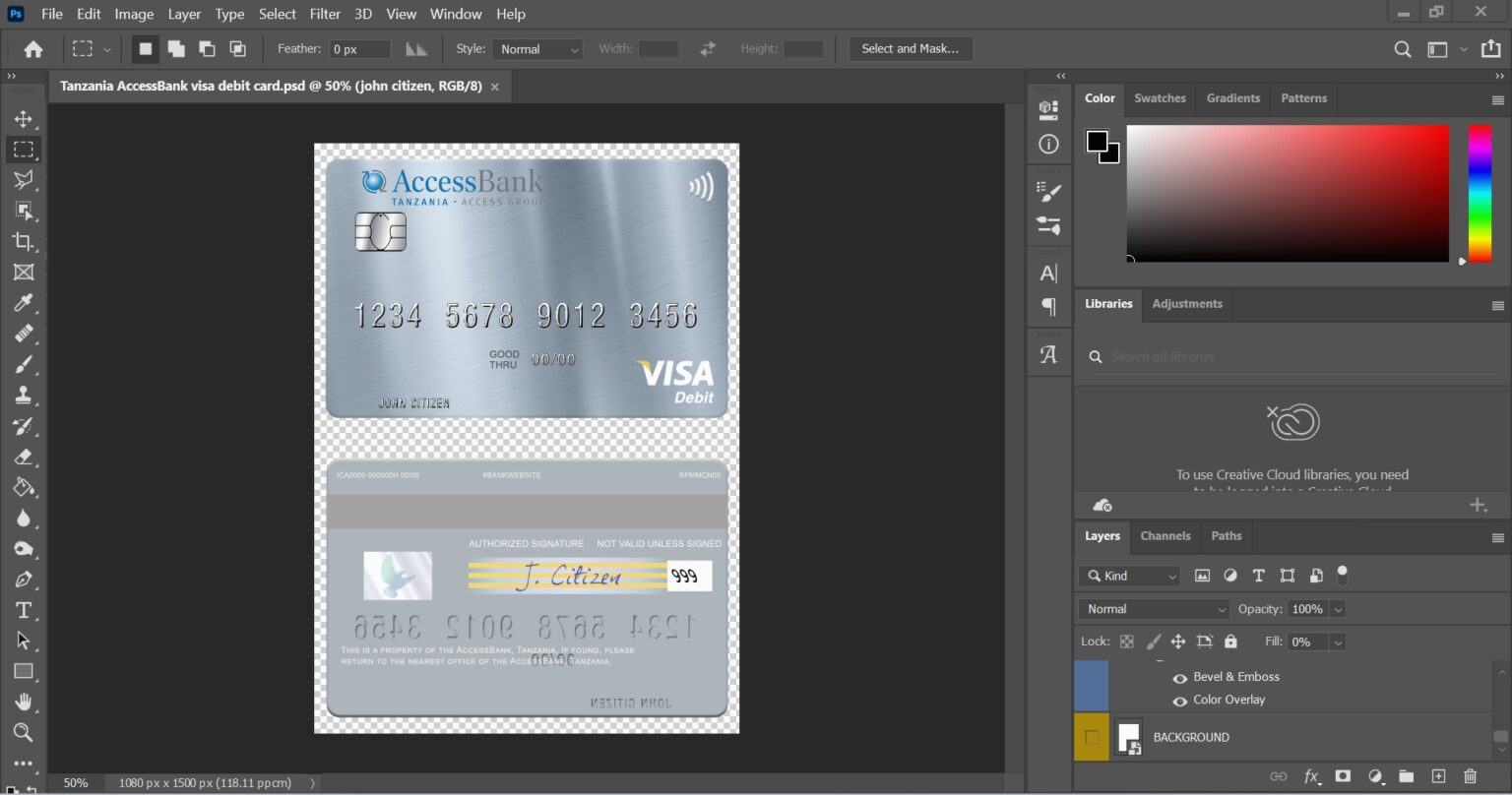 Tanzania AccessBank Visa Debit Card PSD Template - Fakedocshop