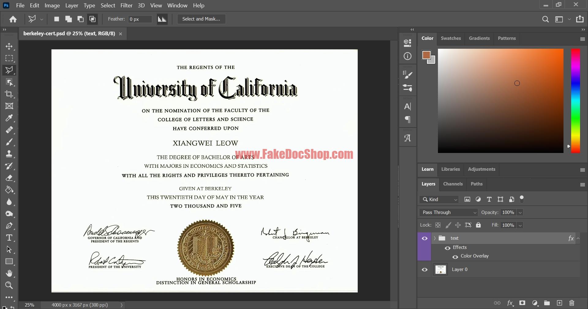 UCSF University Certificate PSD Template - Fakedocshop