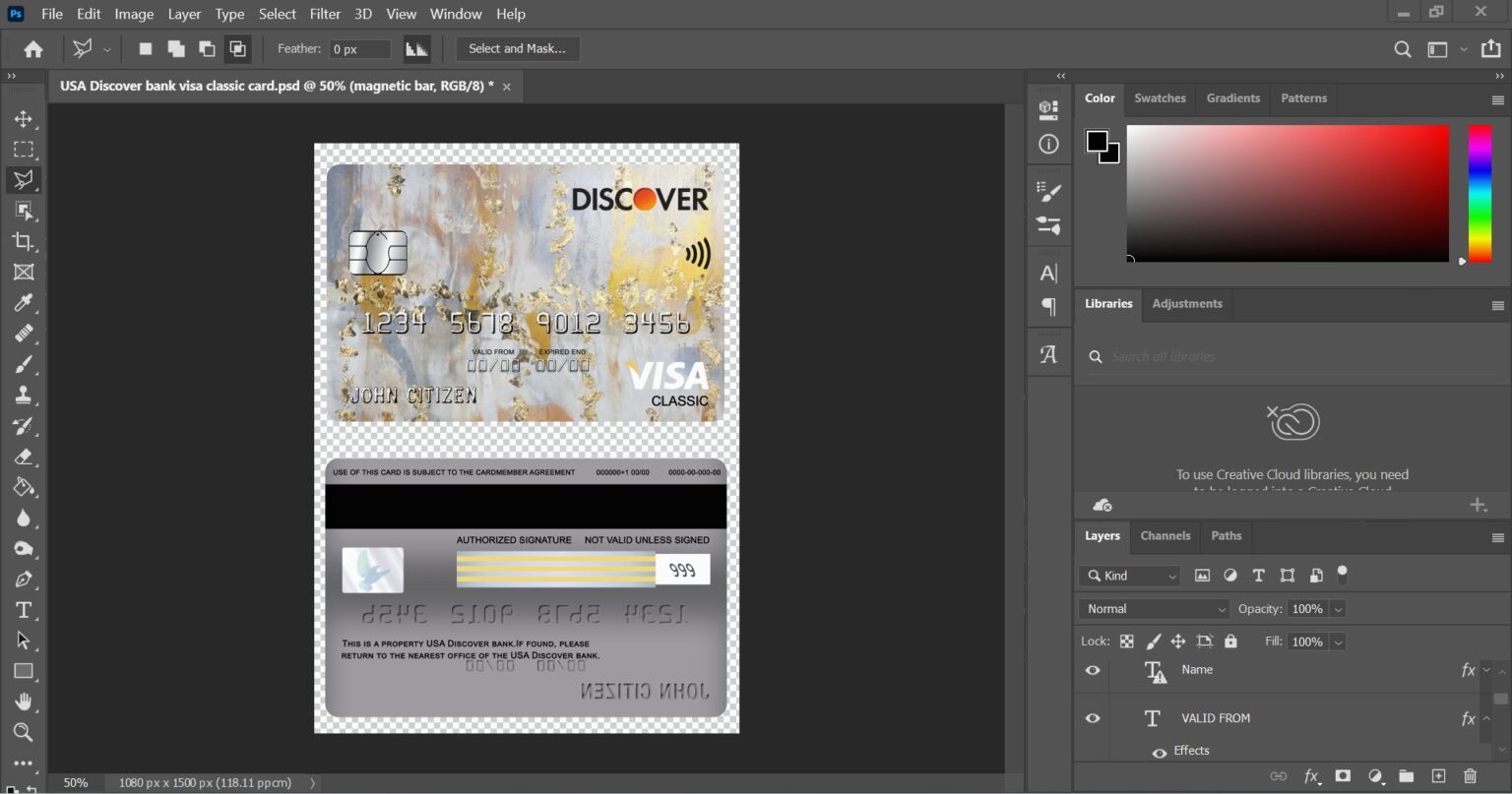 USA Discover Bank Visa Classic Card PSD Template - Fakedocshop