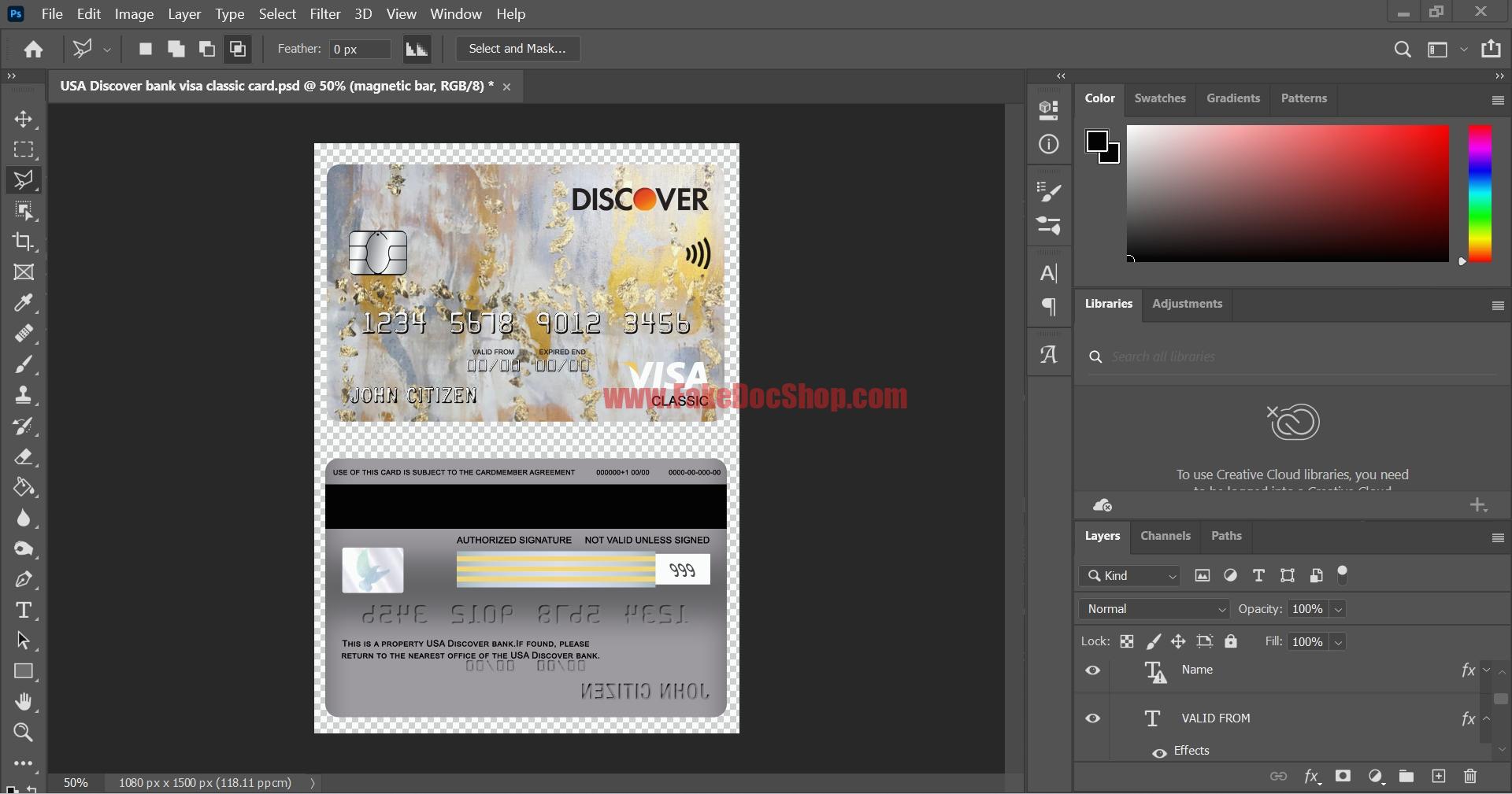 USA Discover Bank Visa Classic Card PSD Template - Fakedocshop