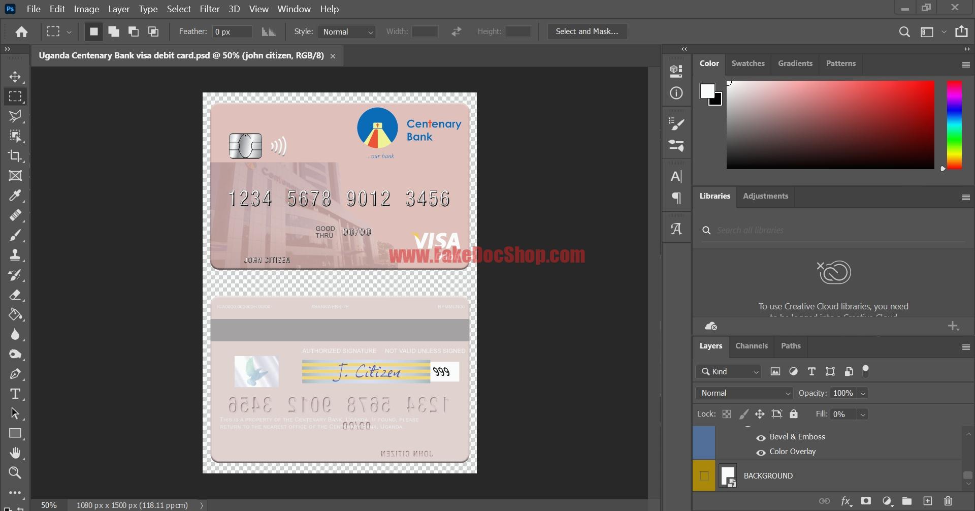 Uganda Centenary Bank Visa Debit Card PSD Template - Fakedocshop