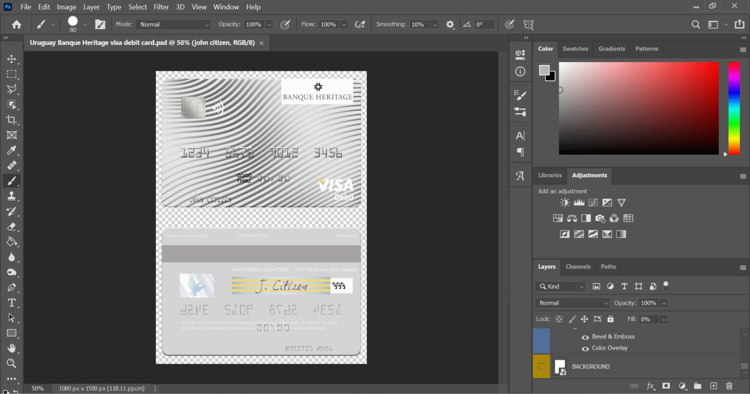 Uruguay Banque Heritage Visa Debit Card PSD Template - Fakedocshop