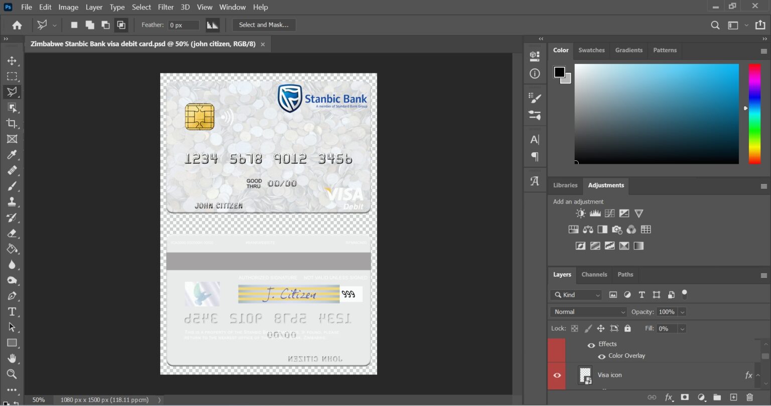 Zimbabwe Stanbic Bank Visa Debit Card PSD Template - Fakedocshop