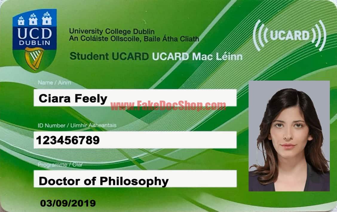 University College Dublin Student ID Card PSD Template - Fakedocshop