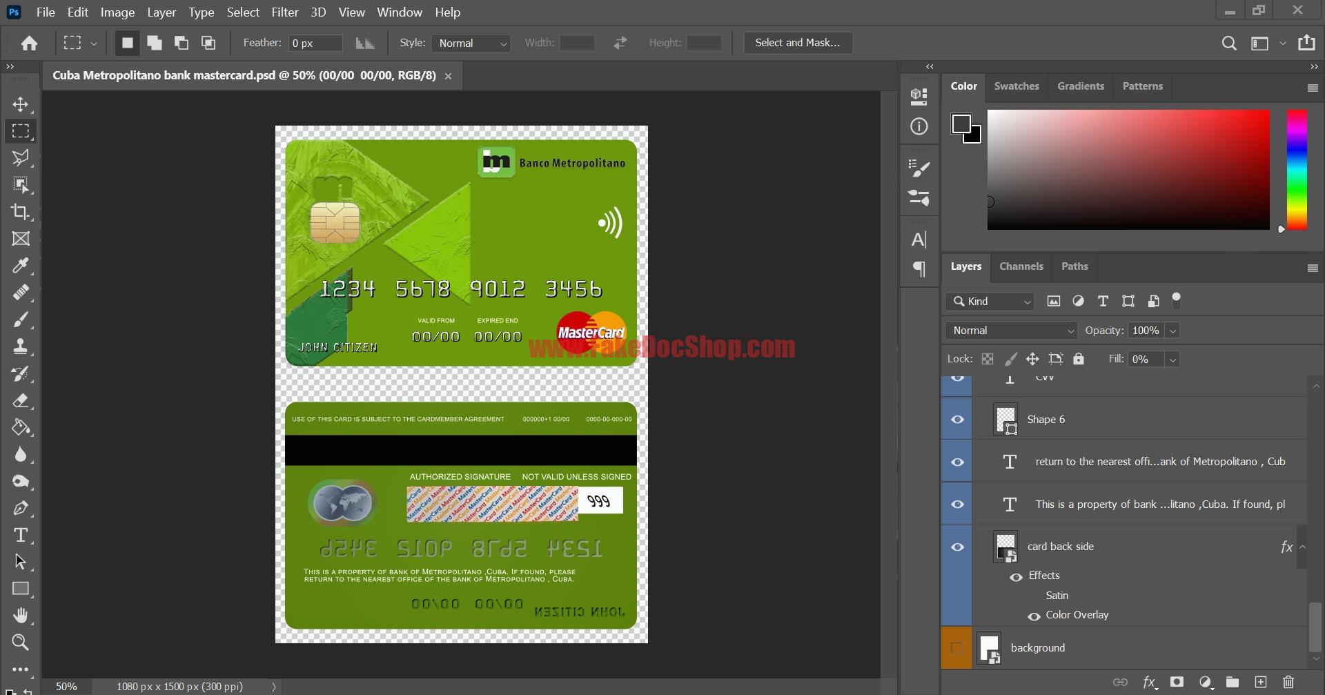 Cuba Metropolitan Bank MasterCard Credit Card PSD Template - Fakedocshop